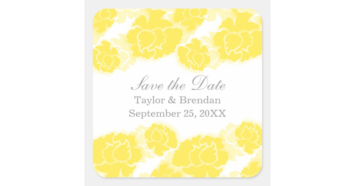 Floral Decadence Save the Date Stickers, Yellow Square Sticker | Zazzle