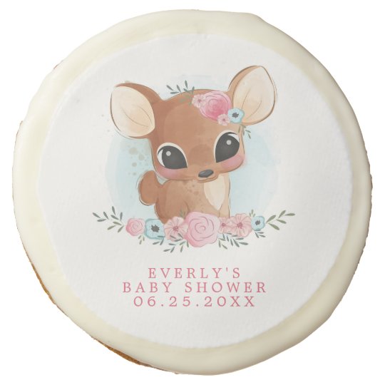 Floral Deer Cute Woodland Doe Girl Baby Shower Sugar Cookie | Zazzle.com