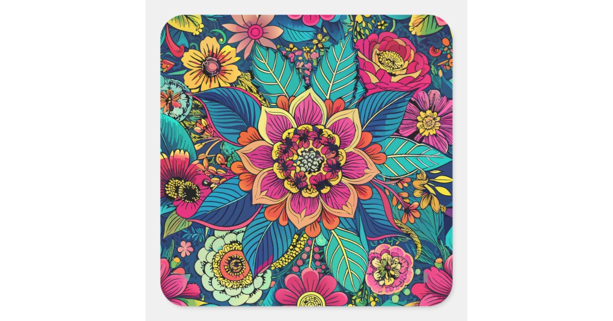 Floral Delight Square Sticker | Zazzle