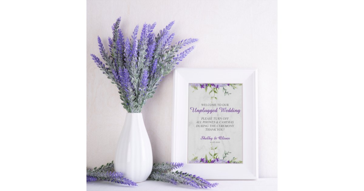 Floral Design in Purple Unplugged Wedding Poster | Zazzle