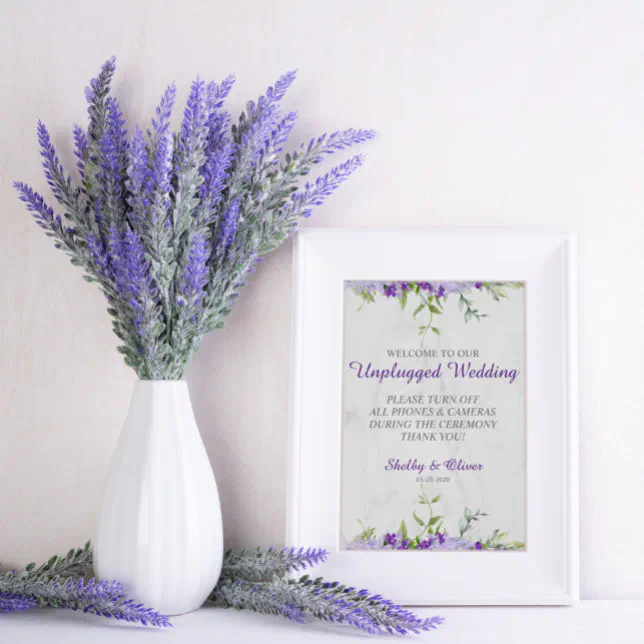 Floral Design in Purple Unplugged Wedding Poster | Zazzle