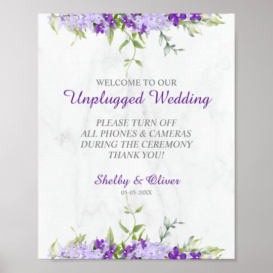 Floral Design in Purple Unplugged Wedding Poster | Zazzle.com