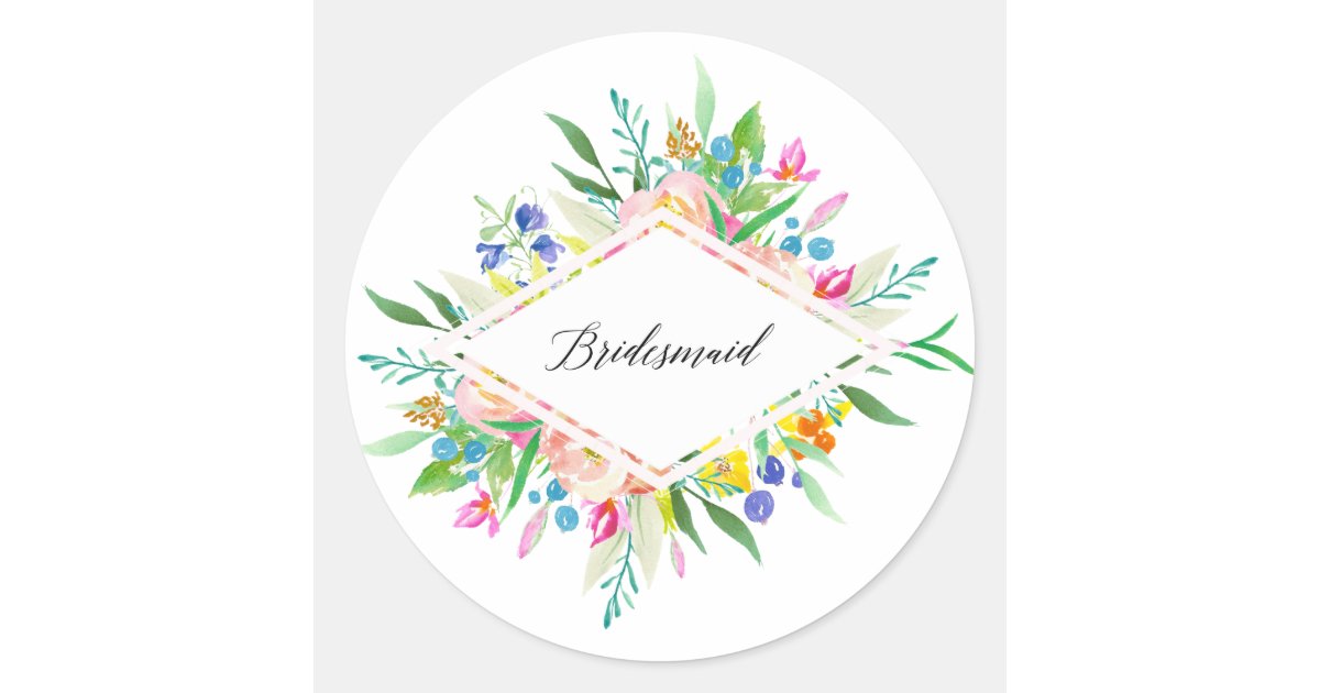 Floral Diamond Bridesmaid Sticker | Zazzle