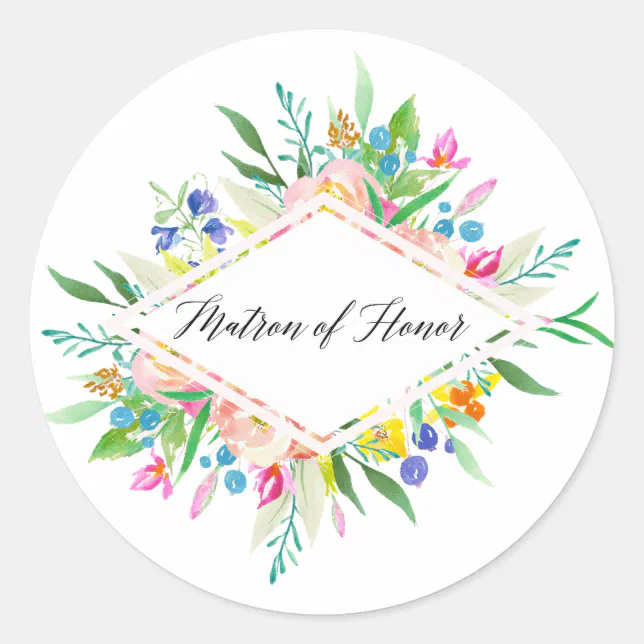 Floral Diamond Matron of Honor Sticker | Zazzle
