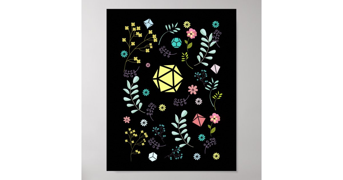 Floral Dice Set Flowers and Plants Tabletop RPG Poster | Zazzle