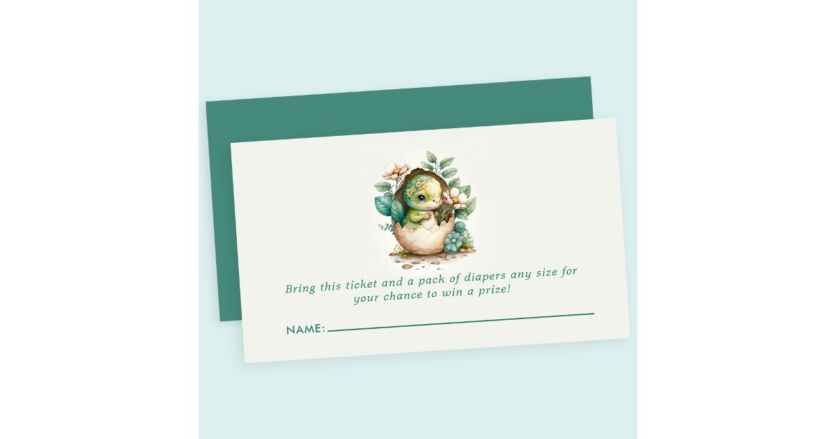 Floral Dinosaur Egg Baby Shower Diaper Raffle Enclosure Card | Zazzle