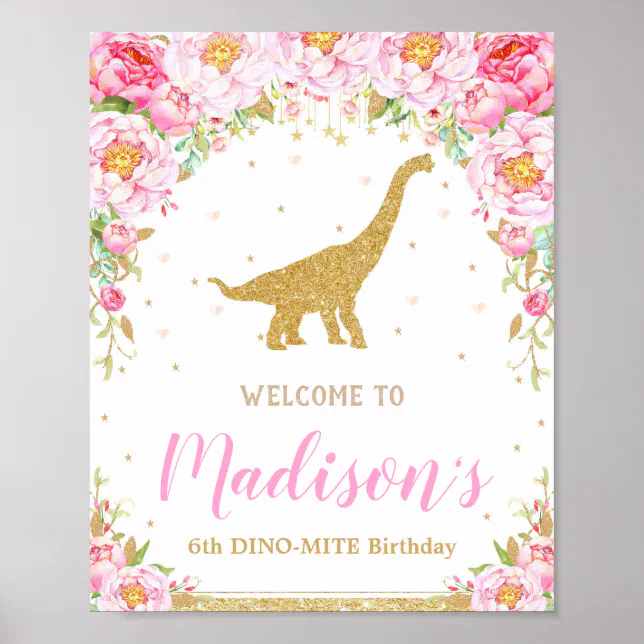 Floral Dinosaur Welcome Birthday Sign Brontosaurus | Zazzle