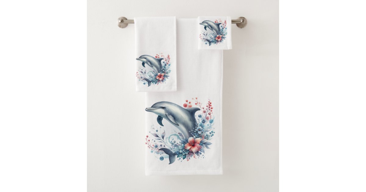 Floral Dolphin Bath Towel Set | Zazzle