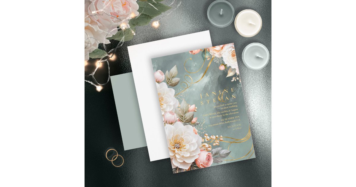 Floral Drama Wedding Green ID1022 Invitation | Zazzle