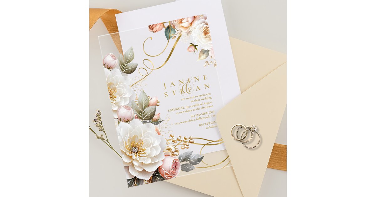 Floral Drama Wedding Transparent ID1022 Acrylic Invitations | Zazzle