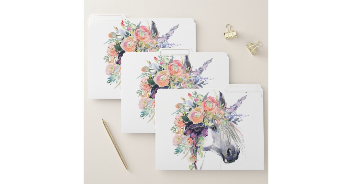Floral Dressed Unicorn File Folder | Zazzle