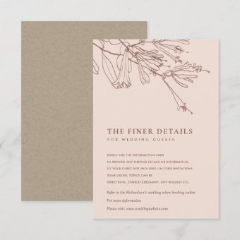 FLORAL DUSKY BLUSH LINE DRAWING WEDDING DETAIL ENCLOSURE CARD | Zazzle