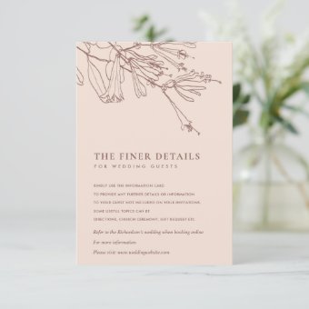 FLORAL DUSKY BLUSH LINE DRAWING WEDDING DETAIL ENCLOSURE CARD | Zazzle