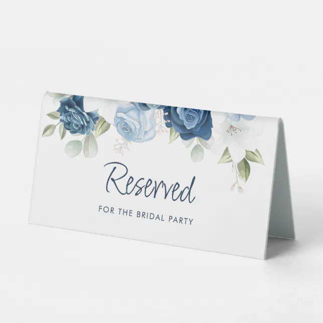 Floral Dusty Blue Botanical Wedding Reserved Table Tent Sign | Zazzle
