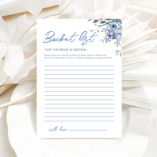 Floral Dusty Blue Bucket List Bridal Shower Game | Zazzle