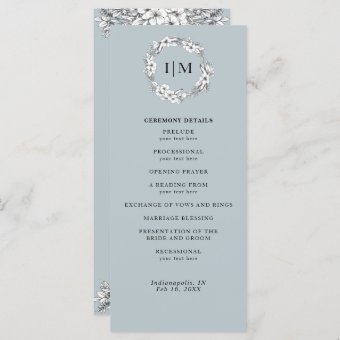 Floral Dusty Blue Monogram Wedding Program | Zazzle