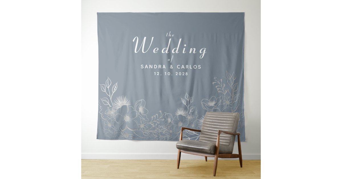 Floral Dusty Blue Wedding Backdrop | Zazzle