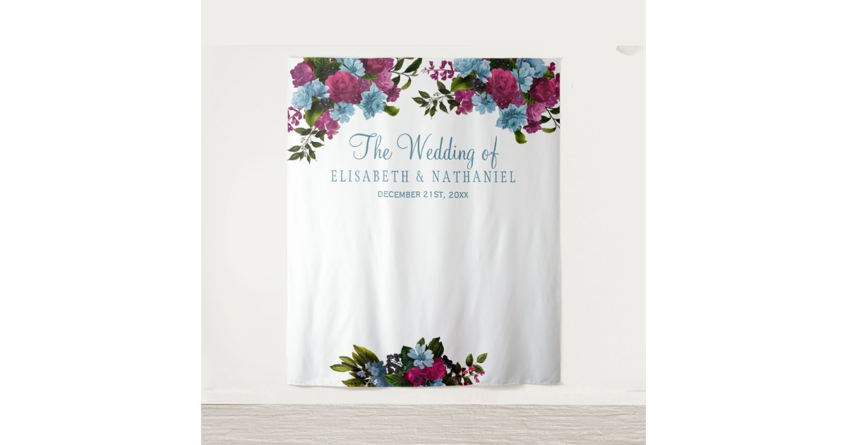 Floral dusty blue wedding photo booth backdrop | Zazzle