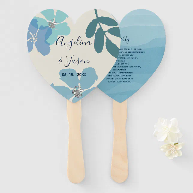 Floral Dusty Blue Wedding Program Hand Fan | Zazzle