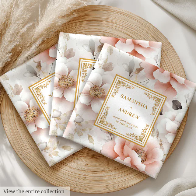 Floral Dusty Pink Ivory Gold Wedding Cloth Napkins | Zazzle