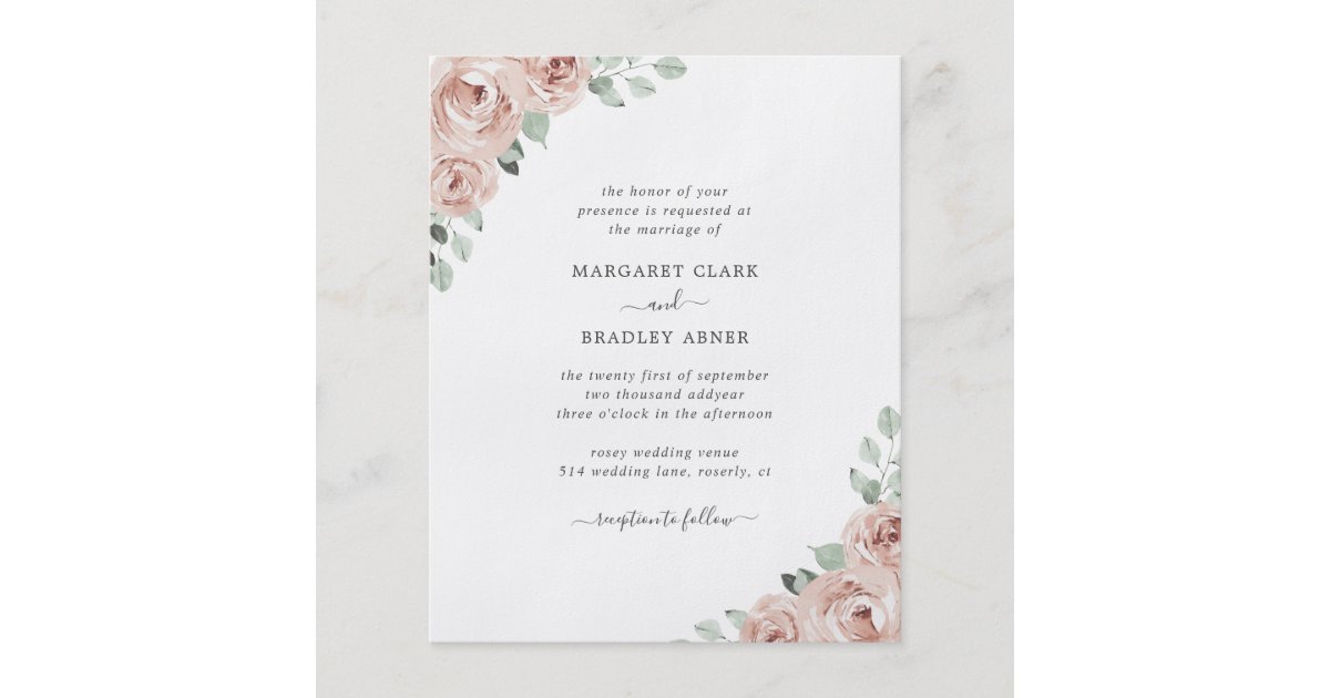Floral Dusty Rose Budget Wedding Invitation Flyer | Zazzle