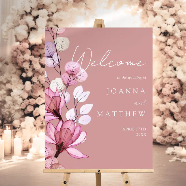 Floral Dusty Rose Wedding Welcome Sign | Zazzle