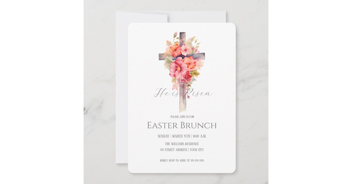 Floral Easter Brunch Cross Invitation | Zazzle