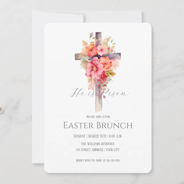 Floral Easter Brunch Cross Invitation | Zazzle