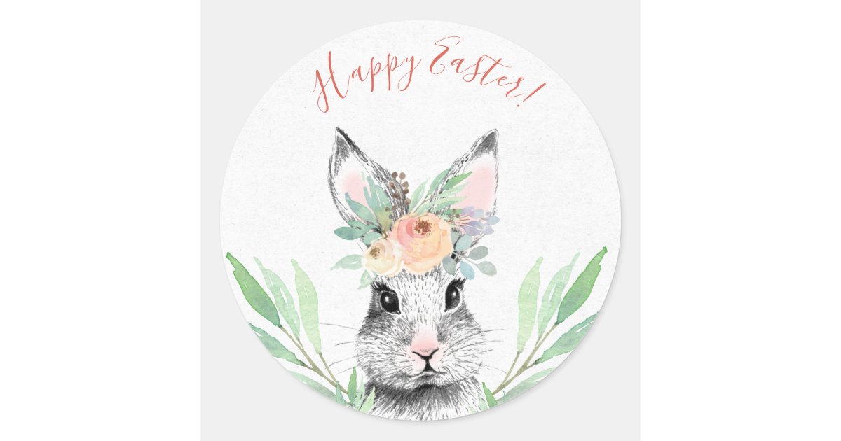 Floral Easter Bunny Classic Round Sticker | Zazzle