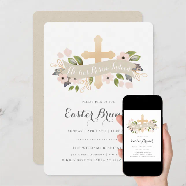 Floral Easter Cross Invitation | Zazzle