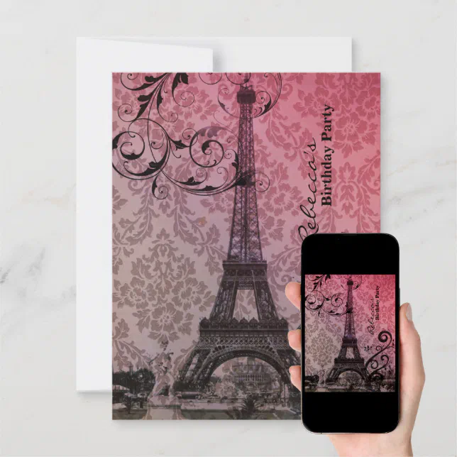 floral eiffel tower Paris birthday party Invitation | Zazzle