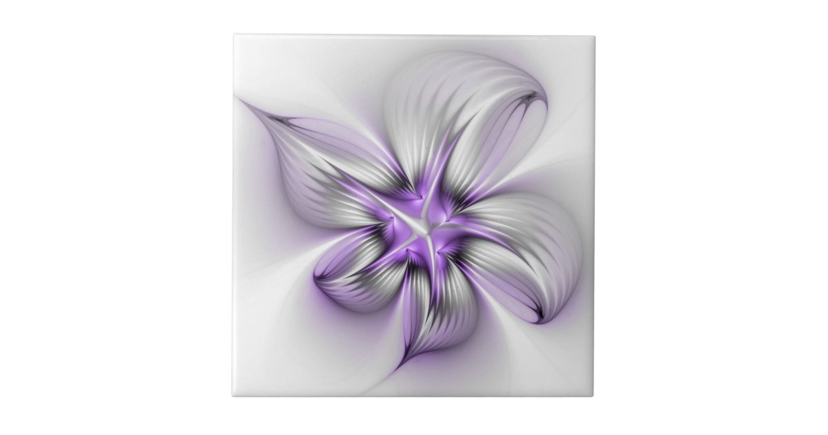 Floral Elegance Modern Abstract Violet Fractal Art Ceramic Tile | Zazzle