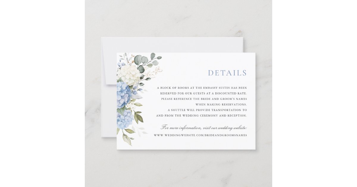 Floral Elegant Blue Hydrangea Greenery Details Invitation | Zazzle