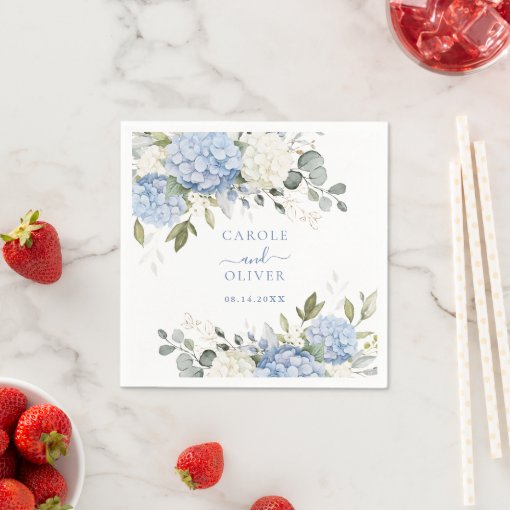 Floral Elegant Blue Hydrangea Greenery Wedding Napkins | Zazzle