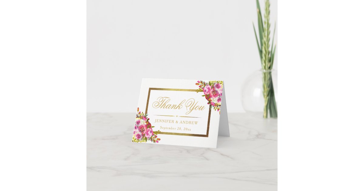 Floral Elegant Chic Gold Frame Thank You Card | Zazzle