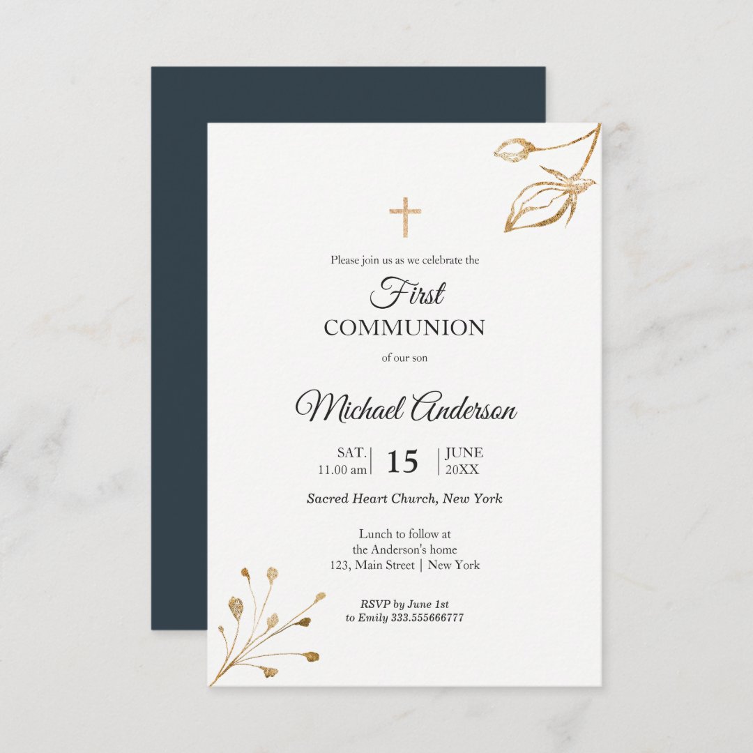 Floral elegant First Communion Religious event Invitation | Zazzle