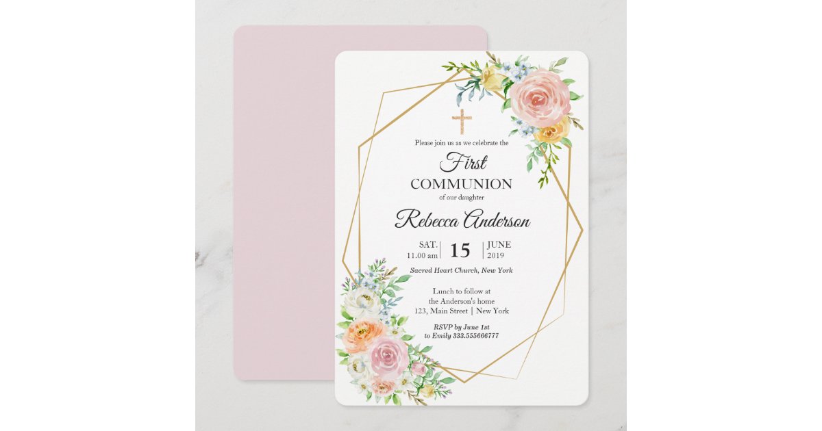 Floral elegant First Communion Religious event Invitation | Zazzle