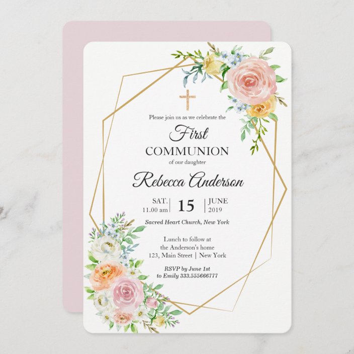 Floral elegant First Communion Religious event Invitation | Zazzle