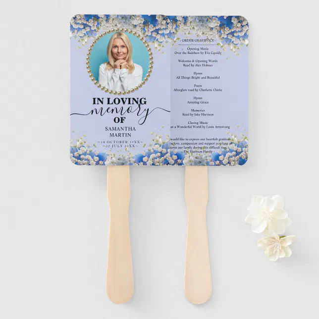 Floral Elegant Funeral Celebration of Life Hand Fan | Zazzle