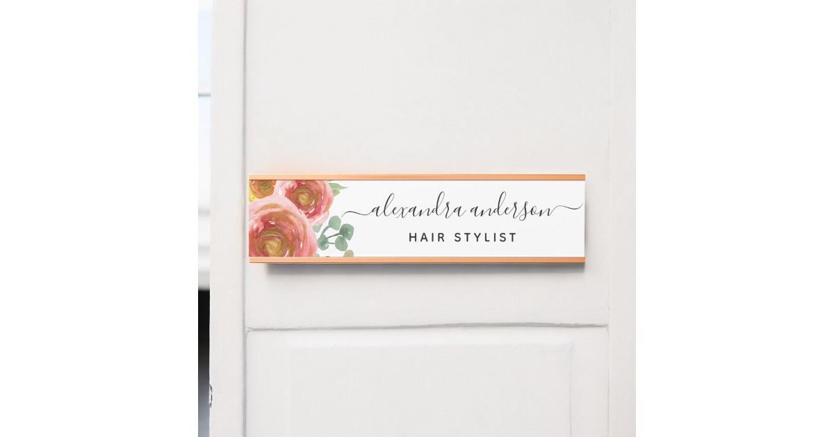 Floral Elegant Modern Watercolor Pastel Blush Pink Door Sign | Zazzle