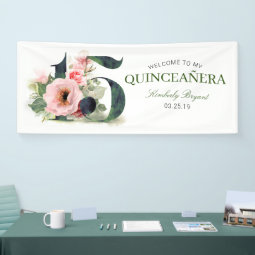 Floral Elegant Quinceanera 15th Birthday Banner | Zazzle