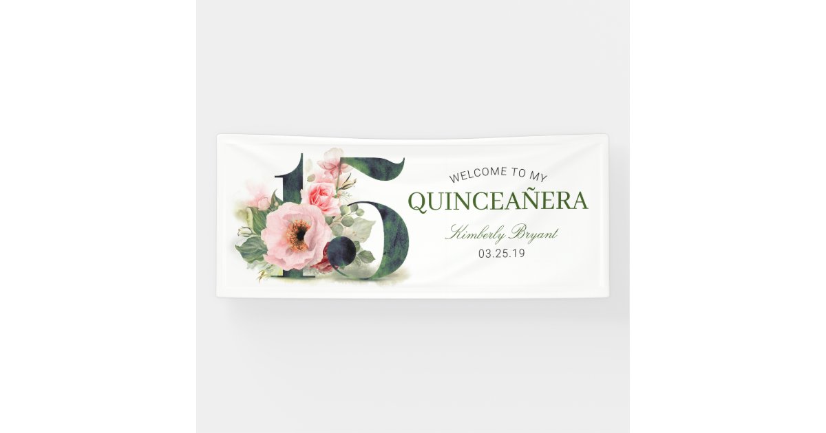 Floral Elegant Quinceanera 15th Birthday Banner | Zazzle