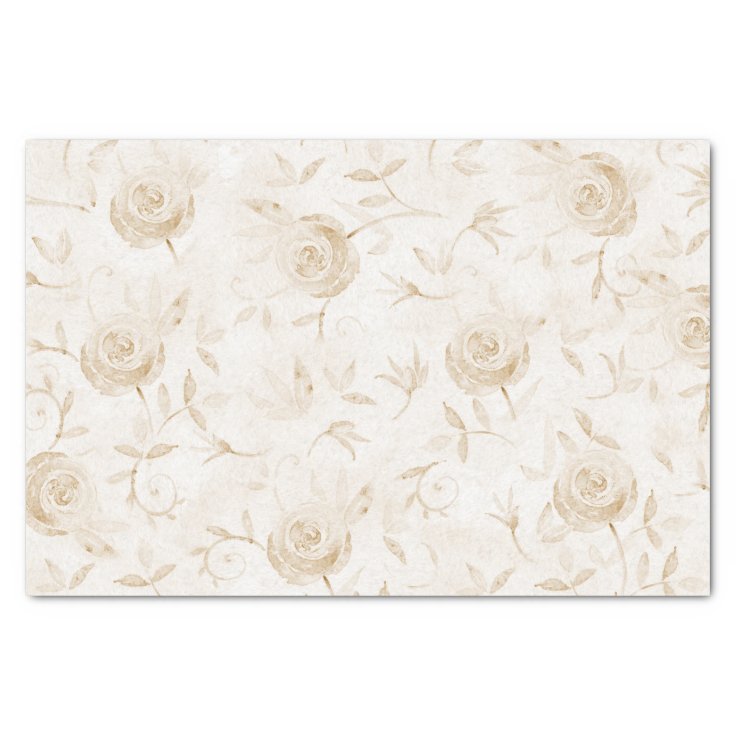 Floral Elegant Rose Beige White Pattern Tissue Paper | Zazzle