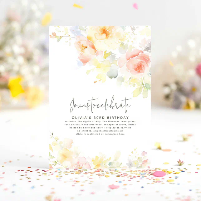 Floral Elegant Soft Birthday Invitation for Her | Zazzle