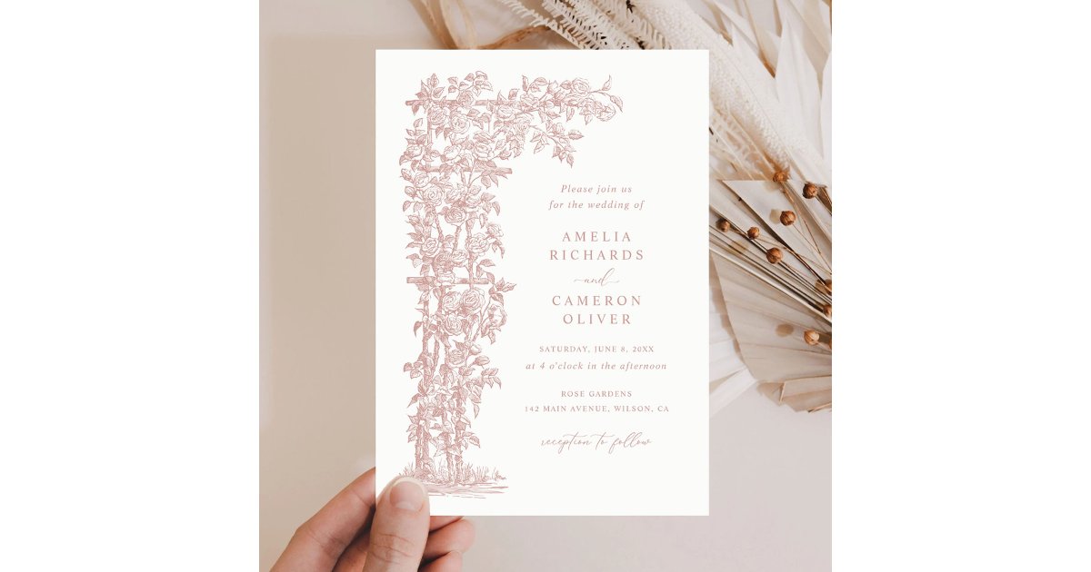 Floral Elegant Vintage Roses Trellis Wedding Invitation | Zazzle