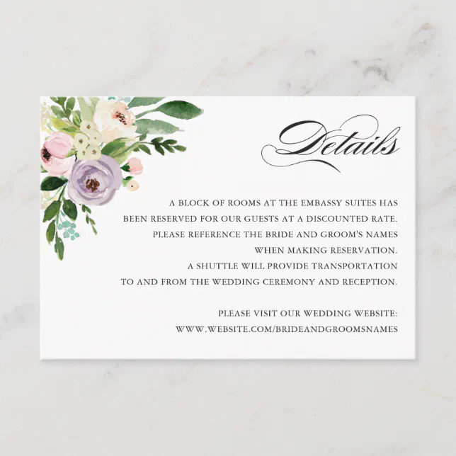 Floral Elegant Wedding Details Insert Card | Zazzle