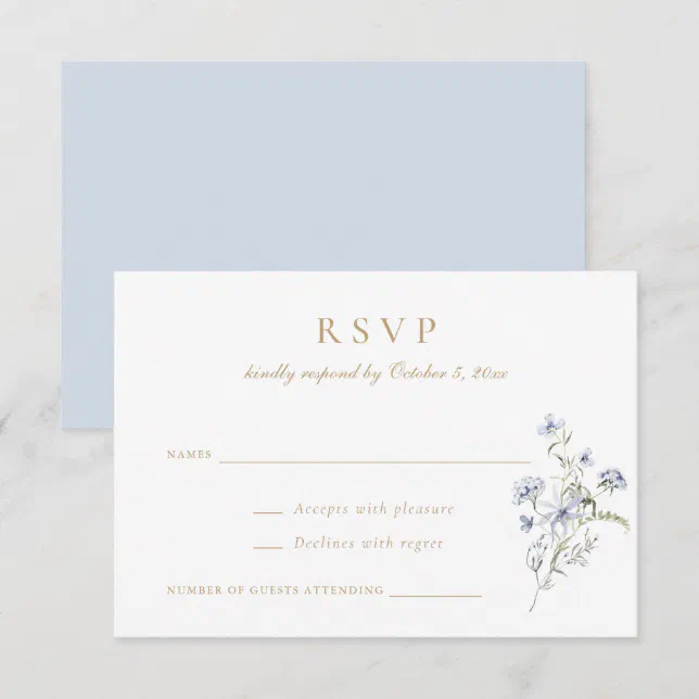 Floral Elegant Wildflowers Dusty Blue Wedding RSVP Invitation | Zazzle