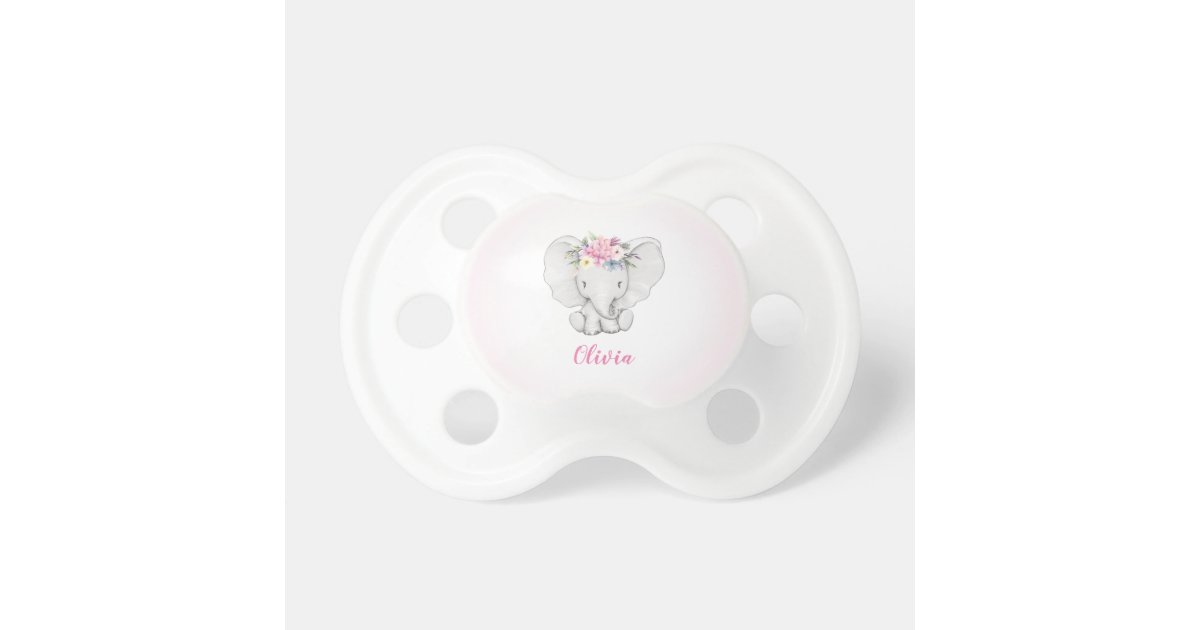 Floral Elephant Personalized Girl Baby Pacifier | Zazzle