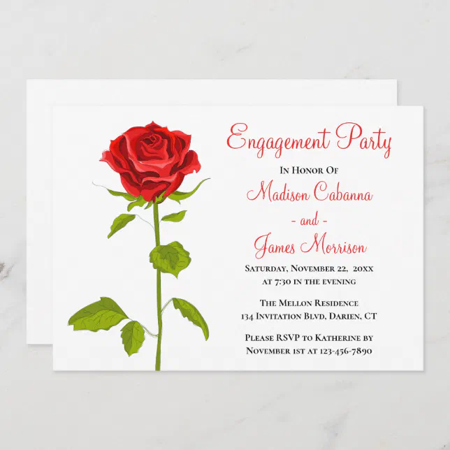 Floral Engagement Party Red Rose Wedding Flowers Invitation | Zazzle