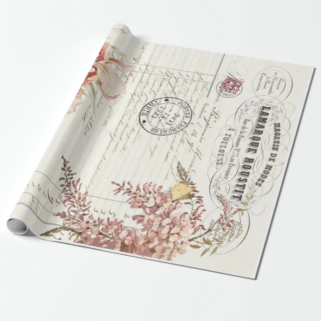 Floral Ephemera Decoupage Poster Wrapping Paper | Zazzle